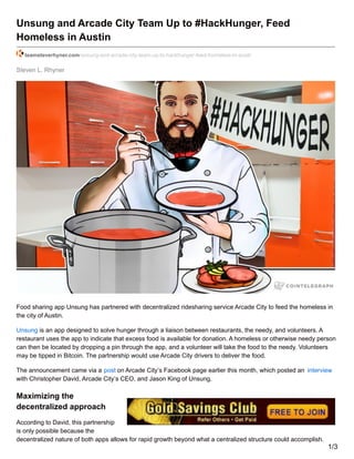 UNSUNG AND ARCADE CITY TEAM UP TO #HACKHUNGER, FEED HOMELESS IN AUSTIN ...