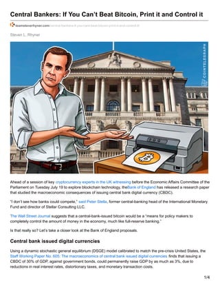 CENTRAL BANKERS: IF YOU CAN’T BEAT BITCOIN, PRINT IT AND CONTROL IT | PDF
