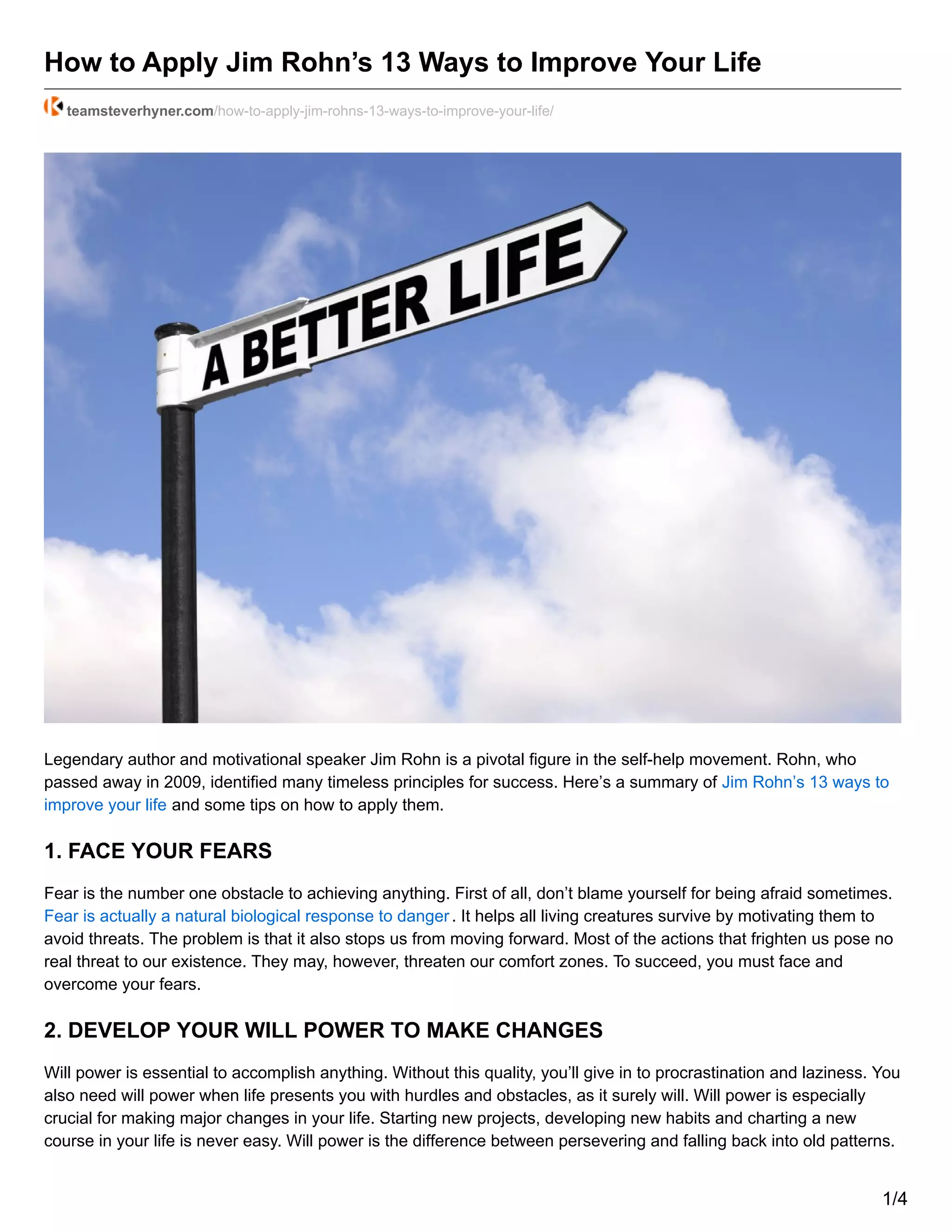 HOW TO APPLY JIM ROHN’S 13 WAYS TO IMPROVE YOUR LIFE | PDF