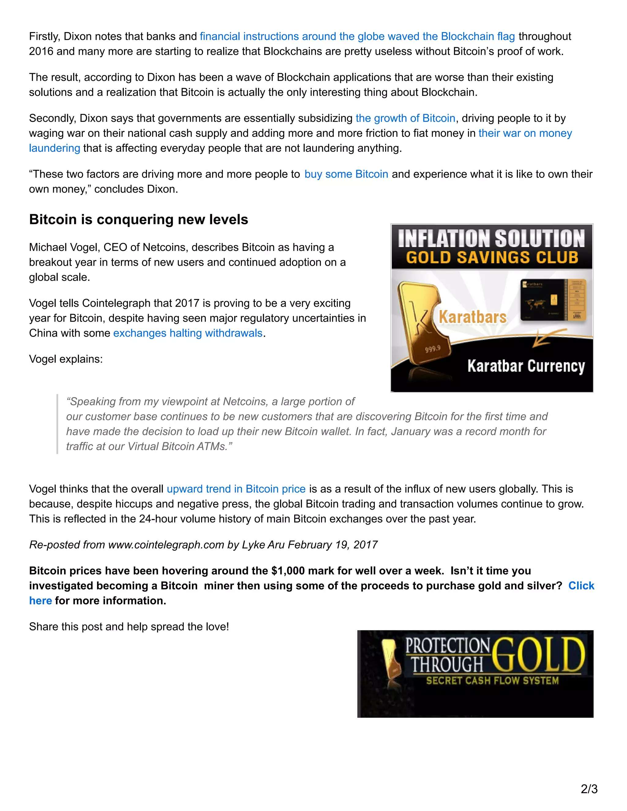 GOVERNMENTS AND BANKS PUSH BITCOIN PRICE TO NEW LEVELS: EXPERTS | PDF