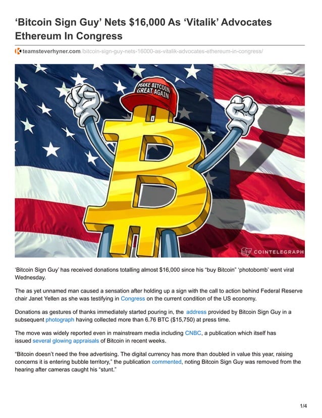 ‘BITCOIN SIGN GUY’ NETS $16,000 AS ‘VITALIK’ ADVOCATES ETHEREUM IN ...