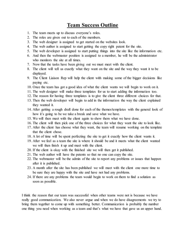 Team success outline | PDF | Free Download