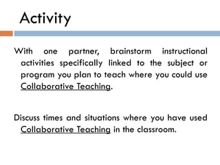 Team teaching. collaborative teaching | PPT