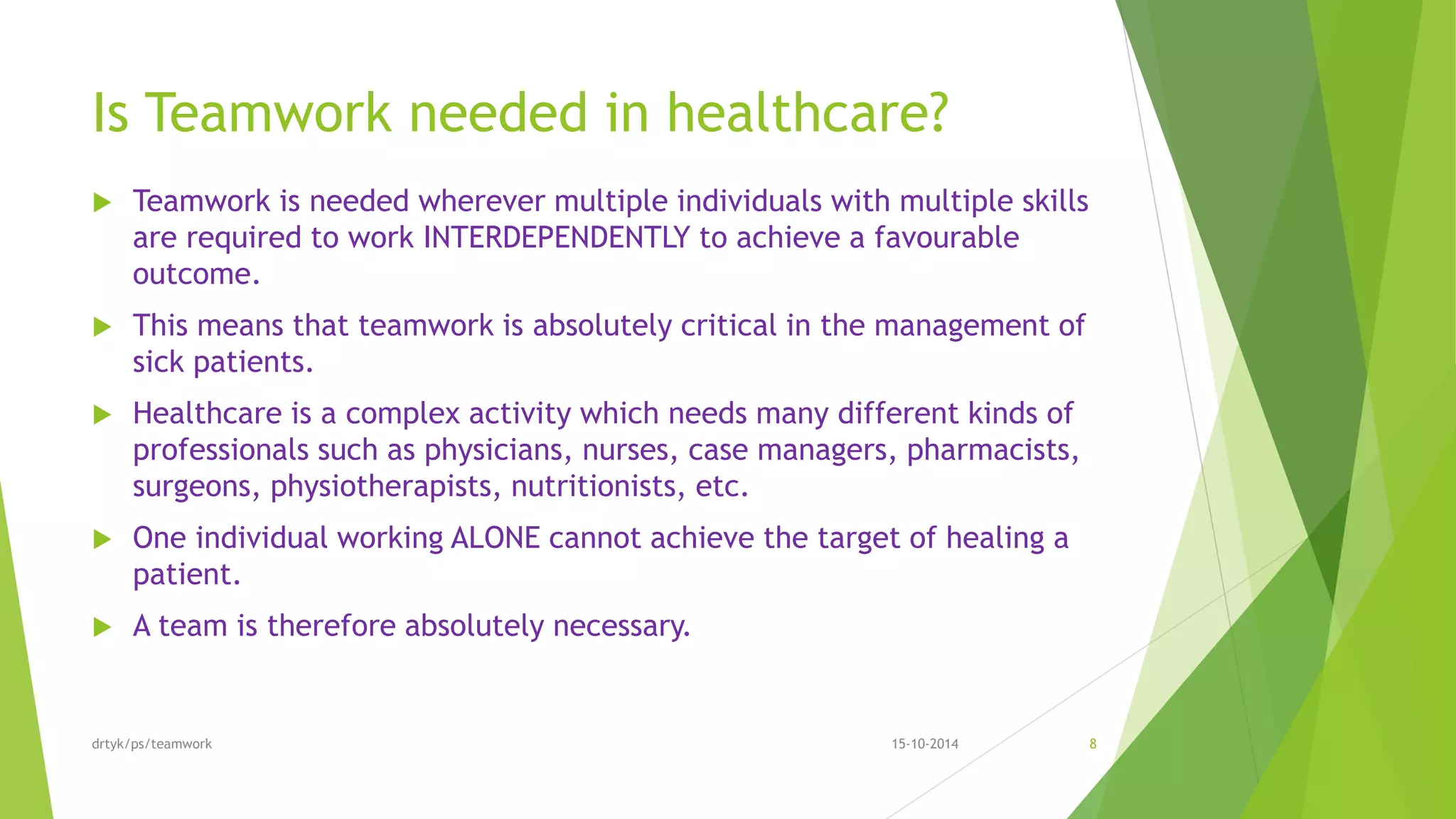 Team work in health care and patient safety | PPTX