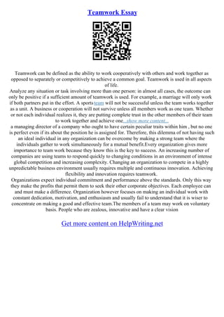 Teamwork Essay Pdf