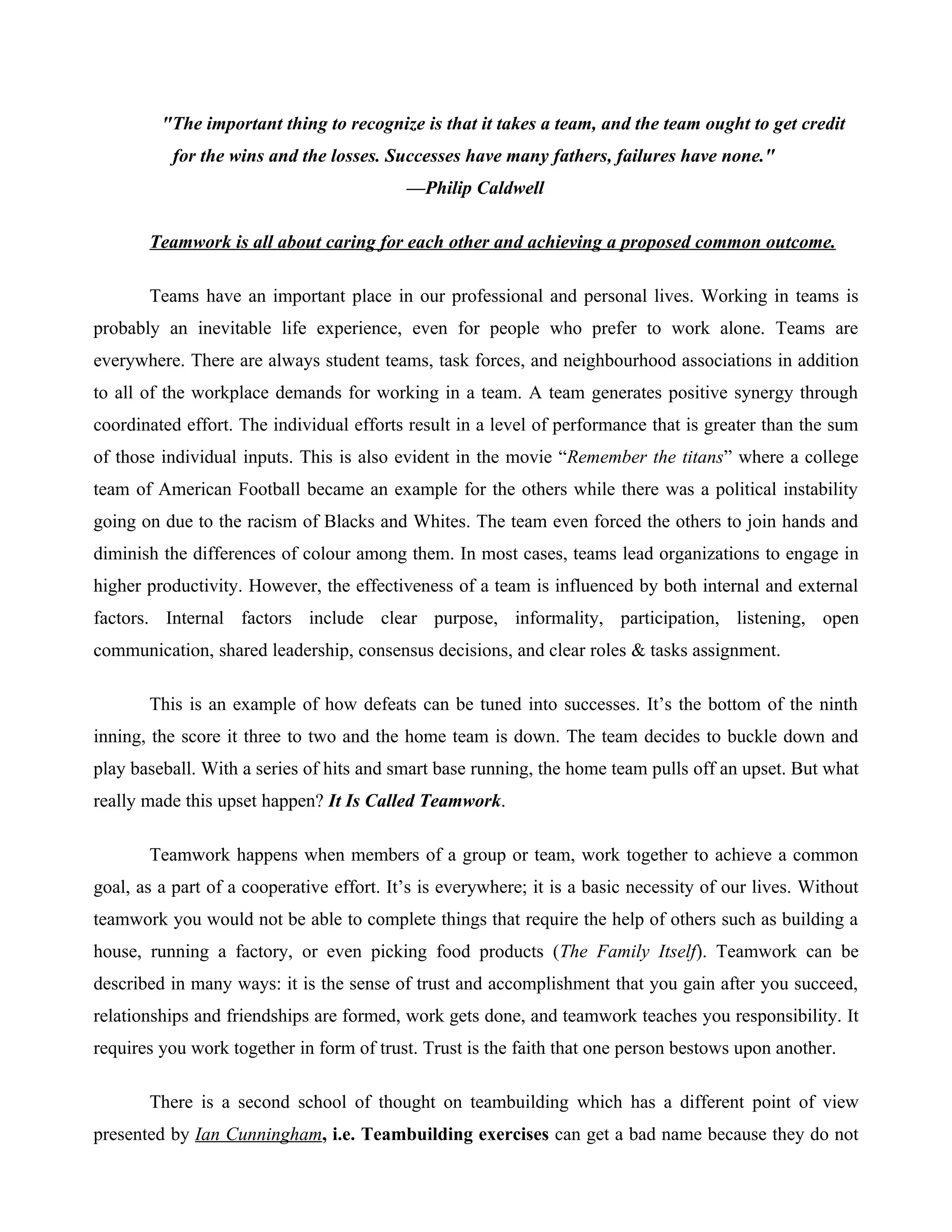 Teamwork Essay | DOC