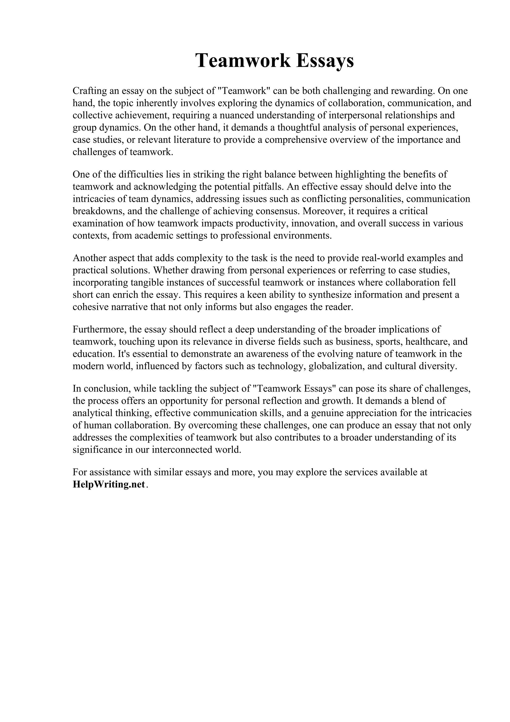 Teamwork Essays. Essay teamwork skills - mfawriting515.web.fc2.com