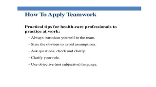 An Introduction to Teamwork in healthcare | PPTX