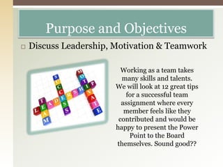 Teamwork, Leadership, and Motivation in the Workplace | PPT