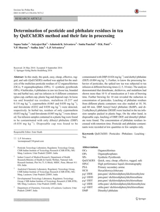 Determination of pesticide and phthalate residues in tea by QuEChERS method and their fate in ...
