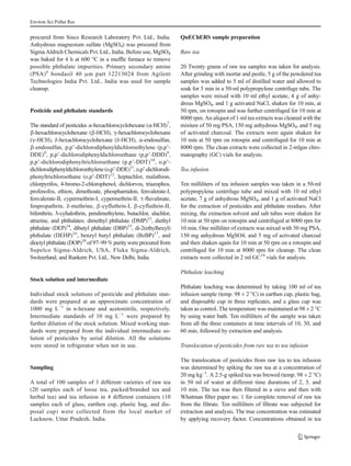 Determination of pesticide and phthalate residues in tea by QuEChERS method and their fate in ...