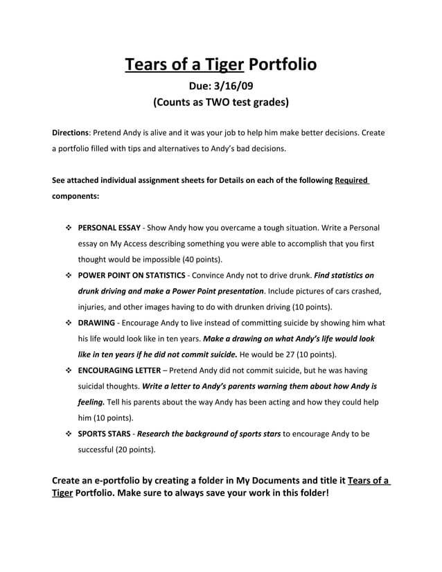 Tears Of A Tiger Portfolioo 2 | PDF