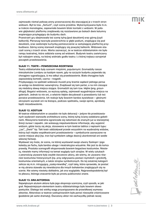 Teatr Elżbietanski - scenariusz prezentacji | PDF
