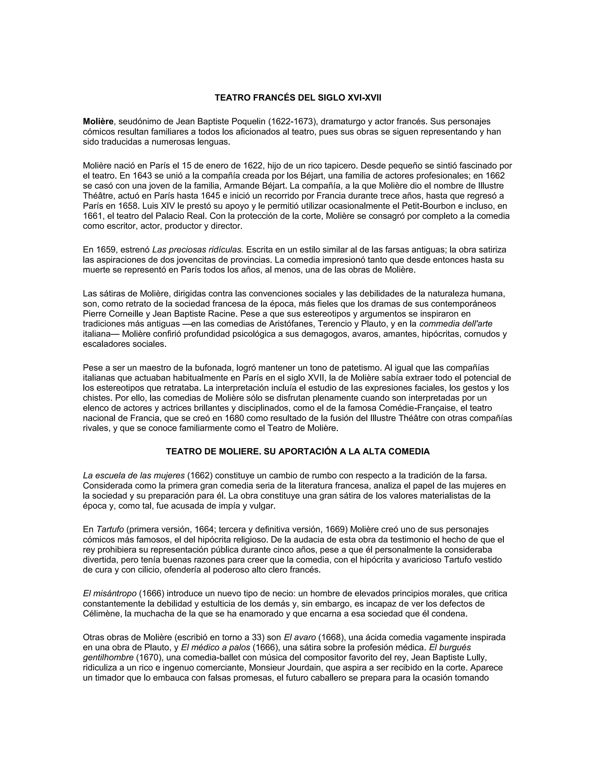 Teatro francés del siglo xvi | DOCX