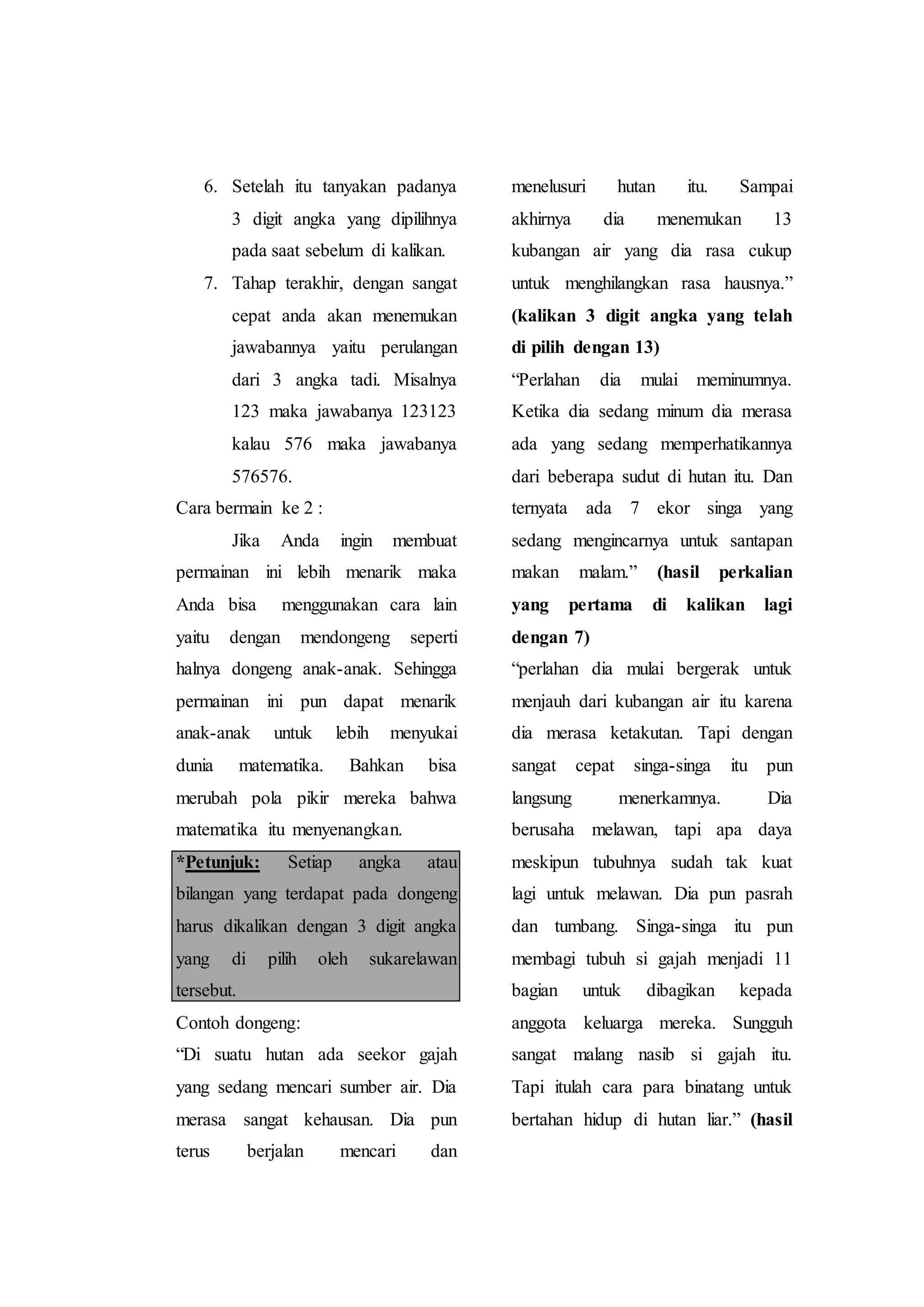 Tebak Angka dengan dongeng | PDF