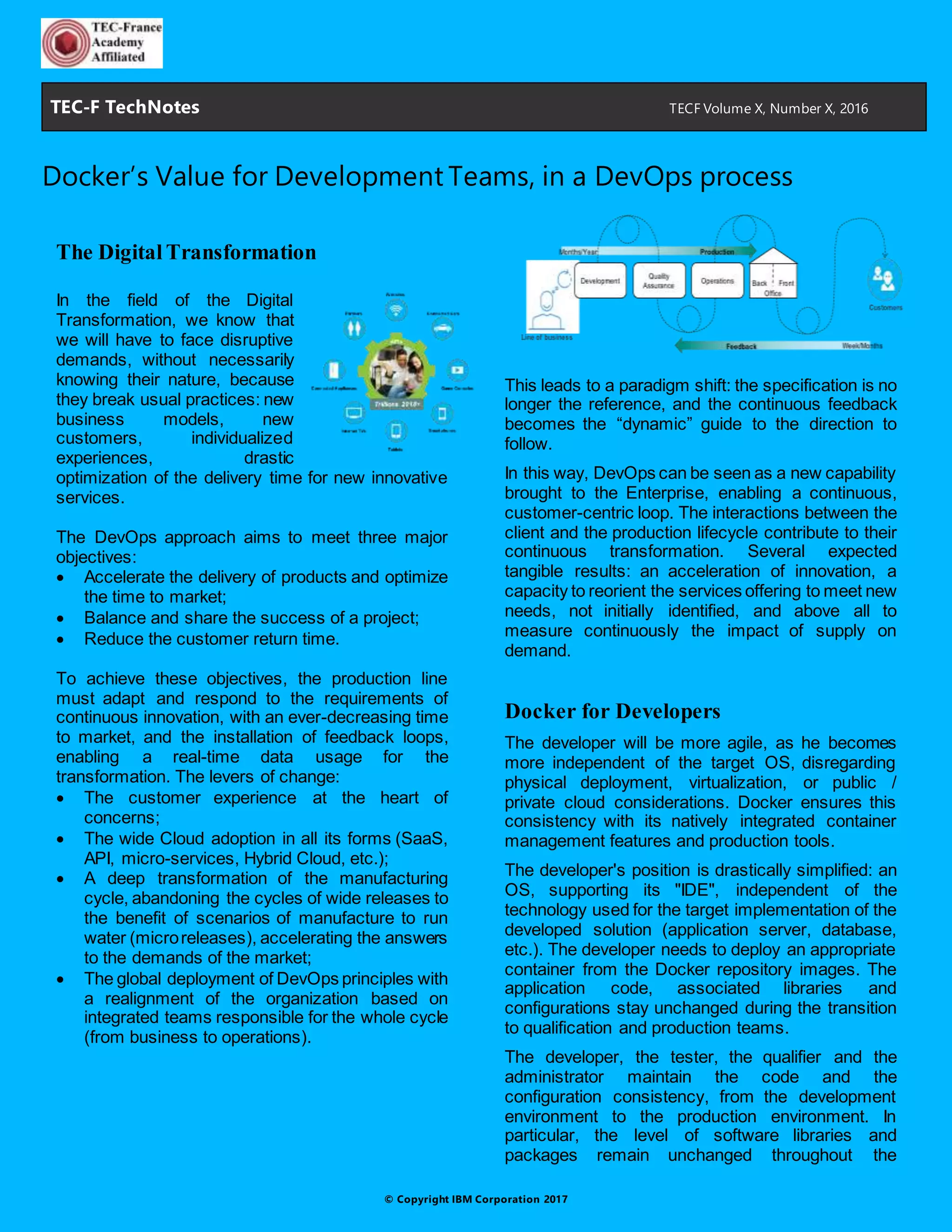 Docker's value for Development Teams in a DevOps Process | PDF