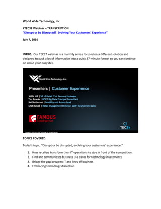 World Wide Technology (WWT) TEC37 Webinar: Customer Experience Transcript | PDF