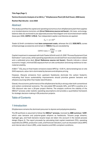 Techno-Economic Analysis of an 80 kt y⁻¹ Ethylbenzene Plant on the US ...