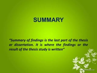 Summary And Conclusion Thesis