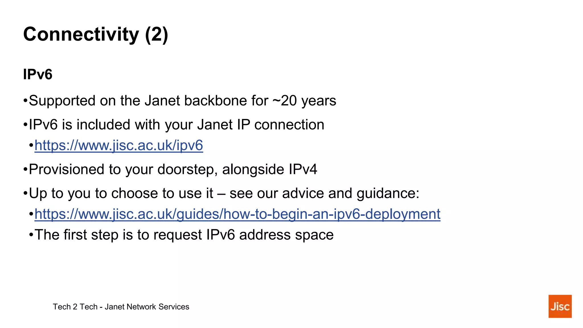 Tech 2 Tech - an overview of Janet Network services | PPTX