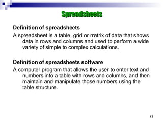 Applications: Word-Processing, Spreadsheet & Database | PPT