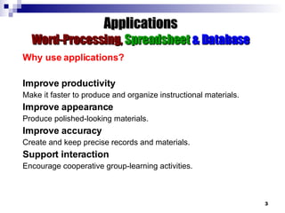 Applications: Word-Processing, Spreadsheet & Database | PPT