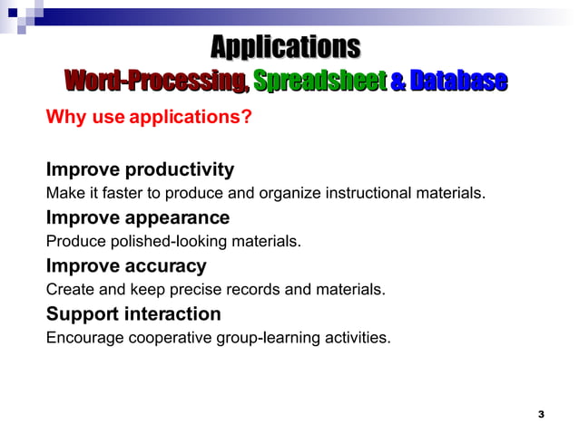 Applications: Word-Processing, Spreadsheet & Database | PPT