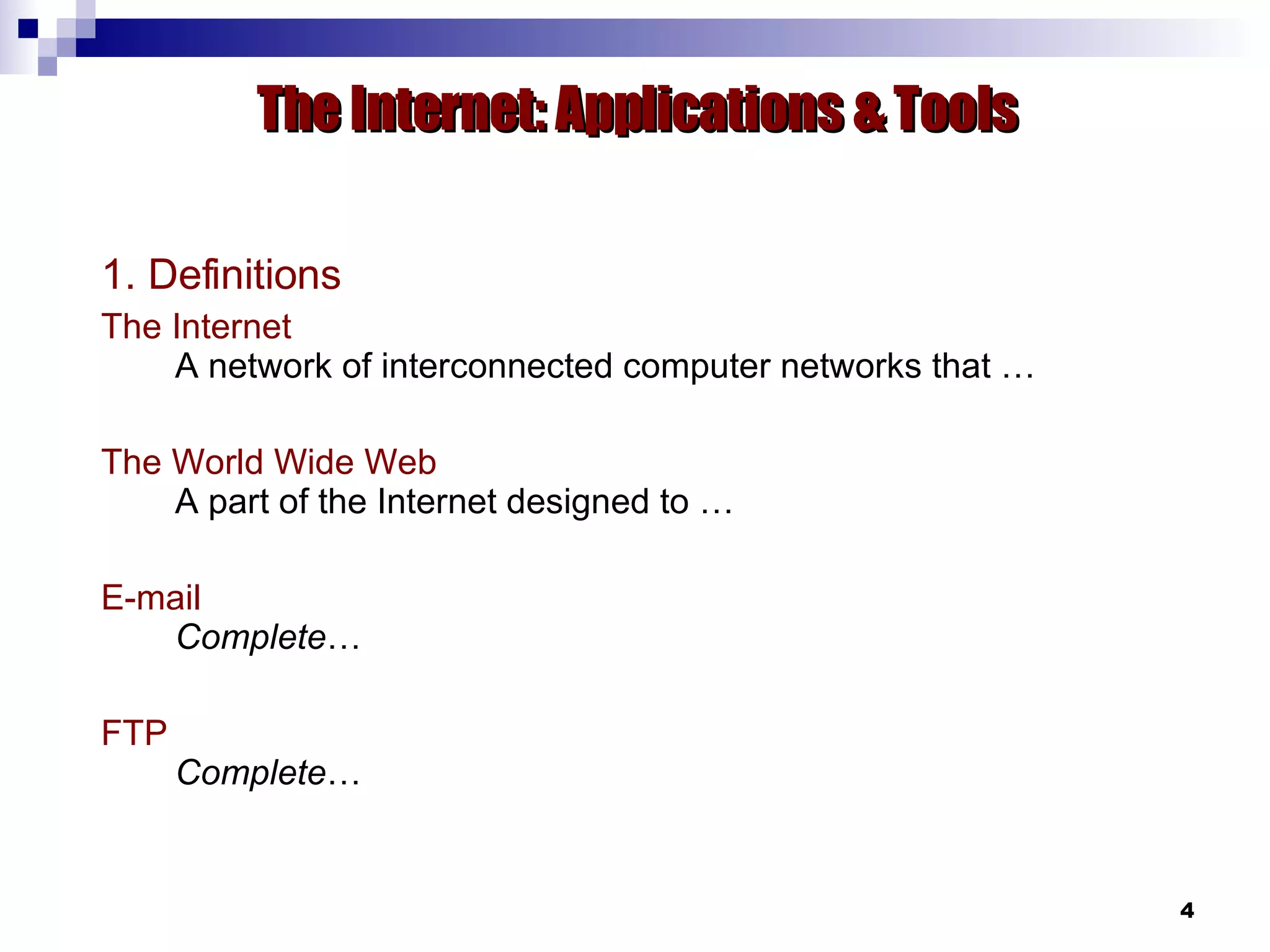 The Internet: Educational Applications & Tools | PPT