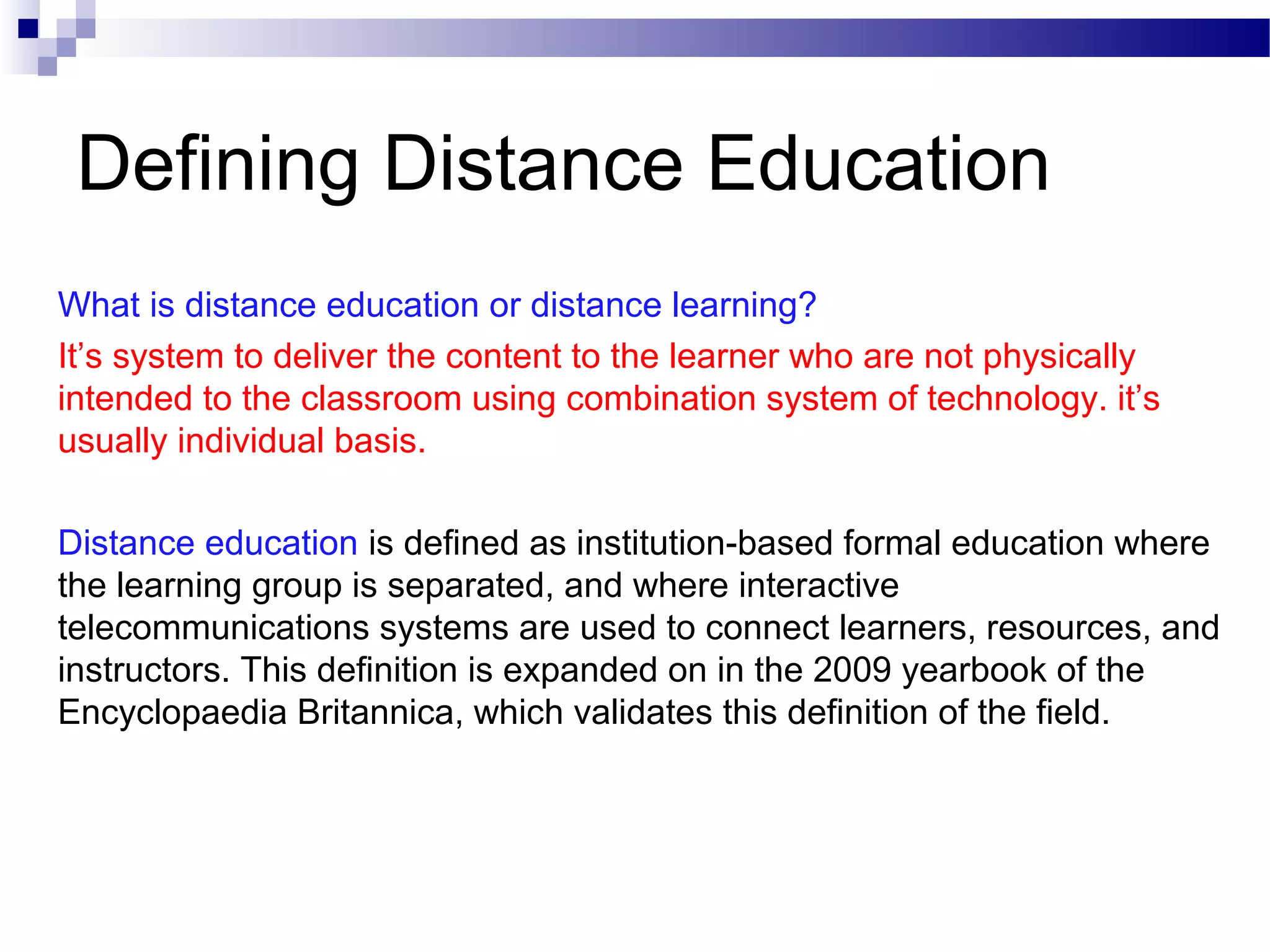 definition of distance education | PPT | Internet | Computing