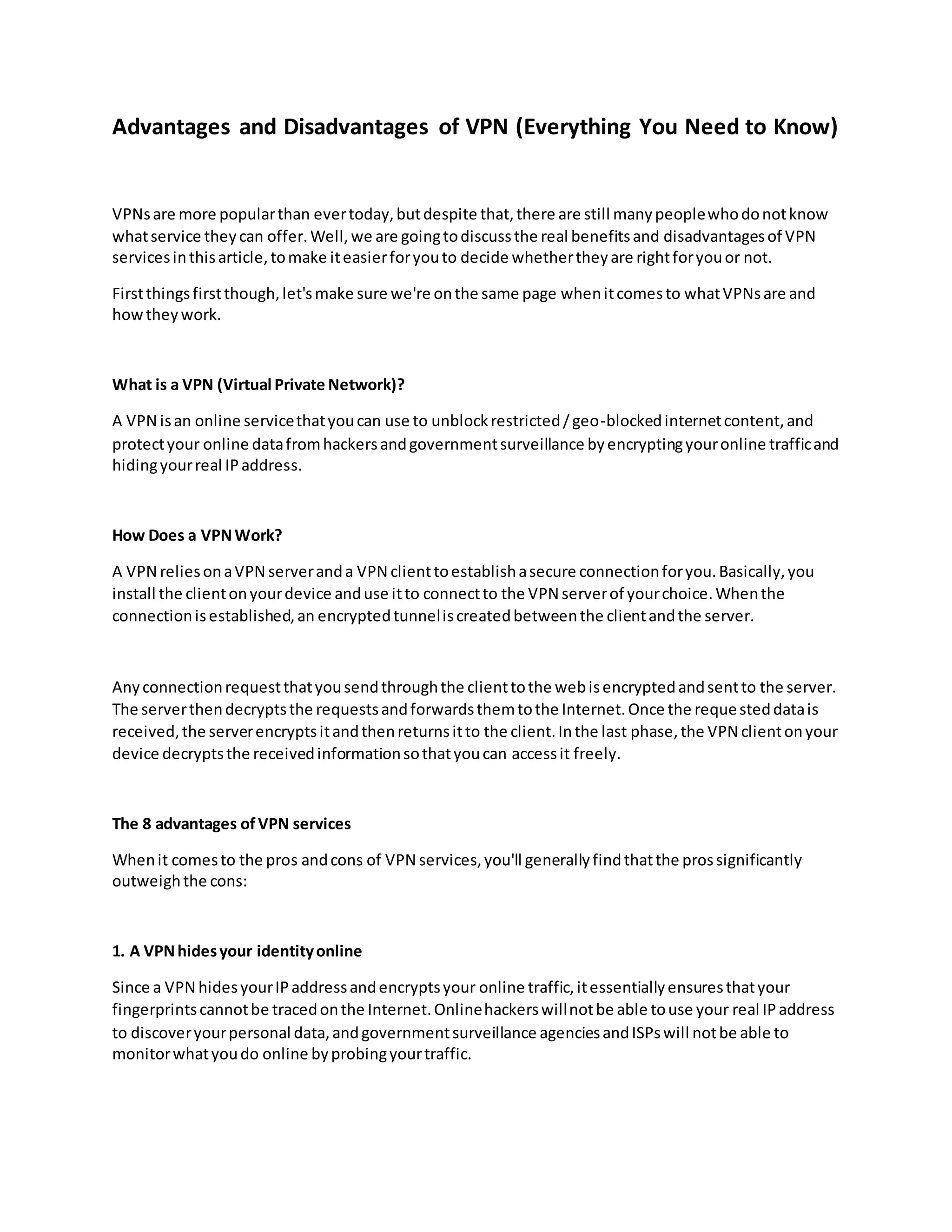 Advantages and Disadvantages of VPN (Everything You Need to Know) | DOCX