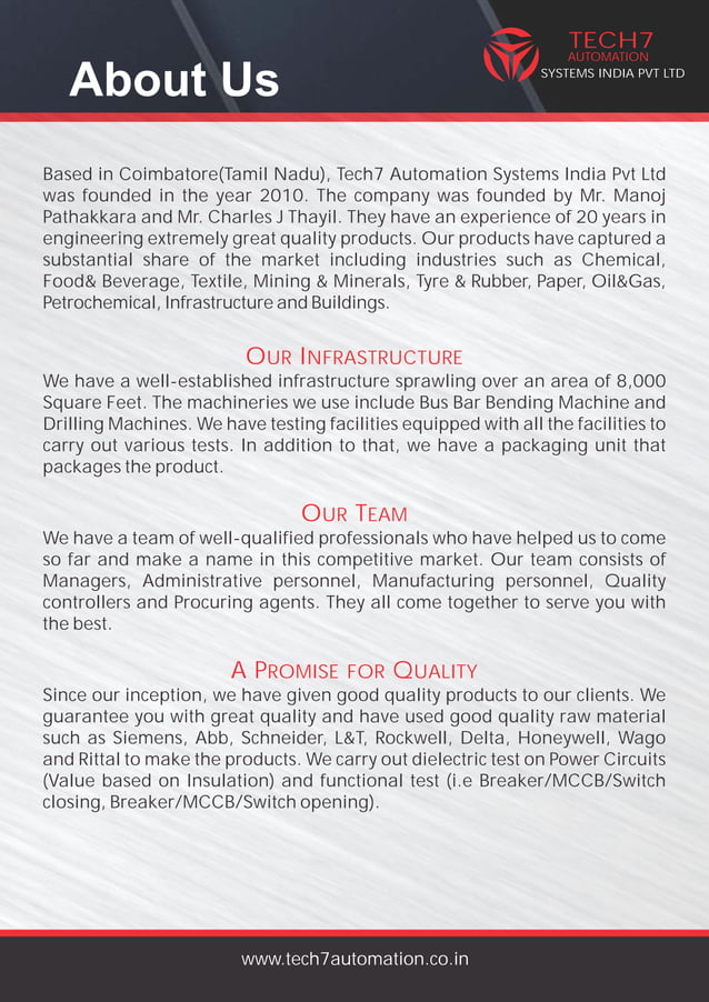 Tech7 Automation Systems India Pvt.Ltd.Tamil Nadu India | PDF