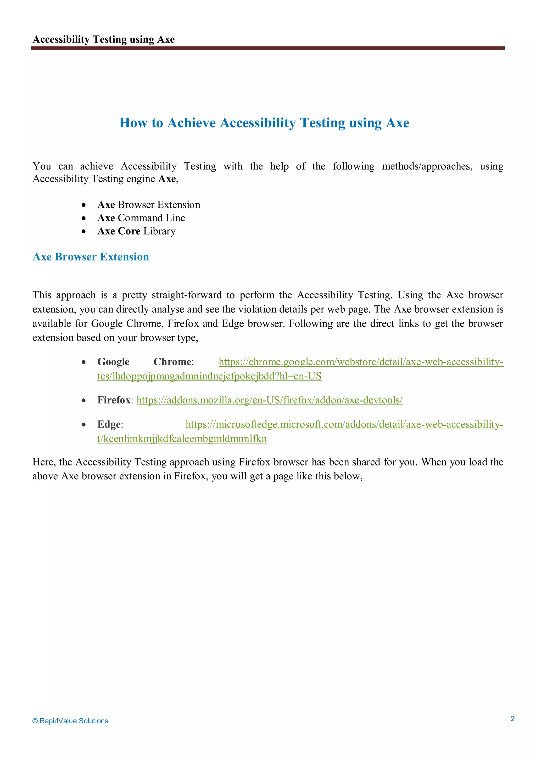 Accessibility Testing using Axe | PDF