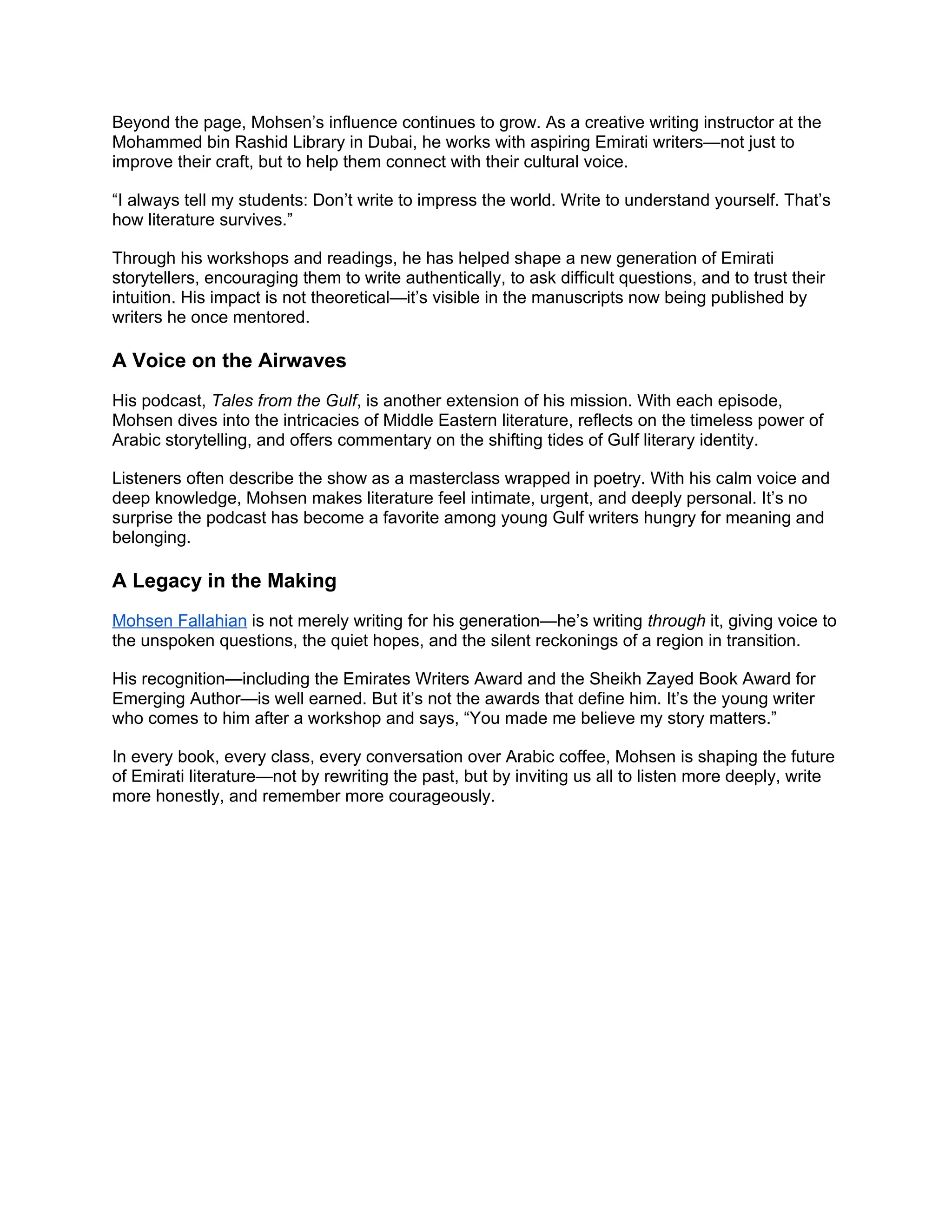 How Mohsen Fallahian Is Shaping the Future of Emirati Literature | DOCX