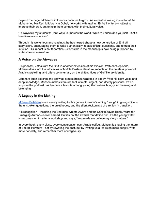 How Mohsen Fallahian Is Shaping the Future of Emirati Literature | PDF