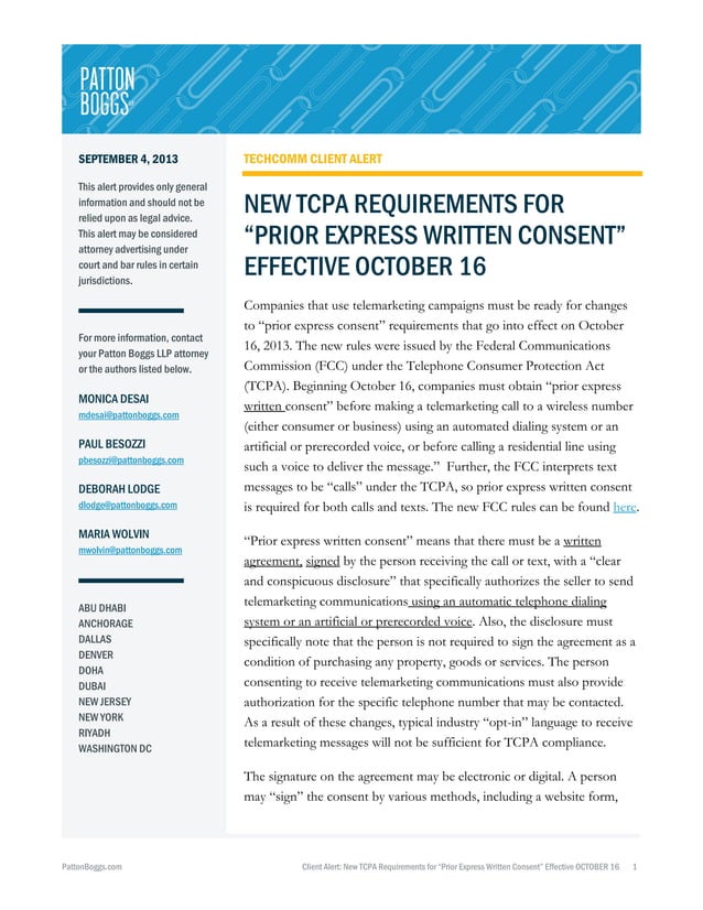 New TCPA Requirements for "Prior Express Written Consent" Effective ...