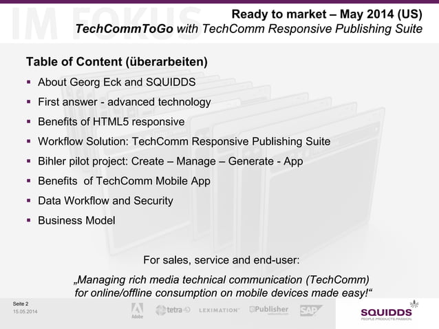TechComm Responsive Publishing Suite | TechComm Mobile App 2.0 | PPT