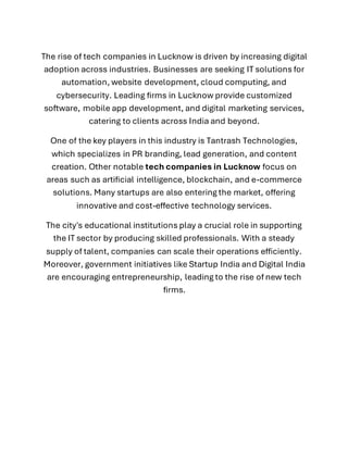 Leading Tech Companies in Lucknow: A Growing IT Hub | PDF