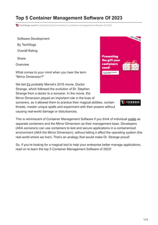 Top 5 Container Management Software Of 2023 - TechDogs | PDF