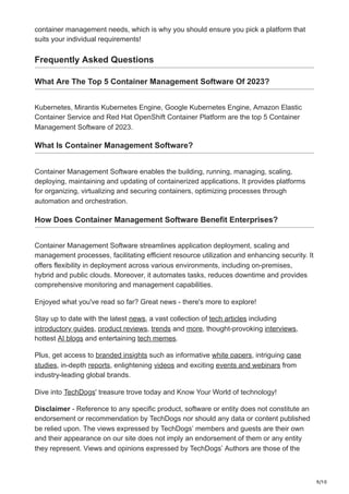 Top 5 Container Management Software Of 2023 - TechDogs | PDF