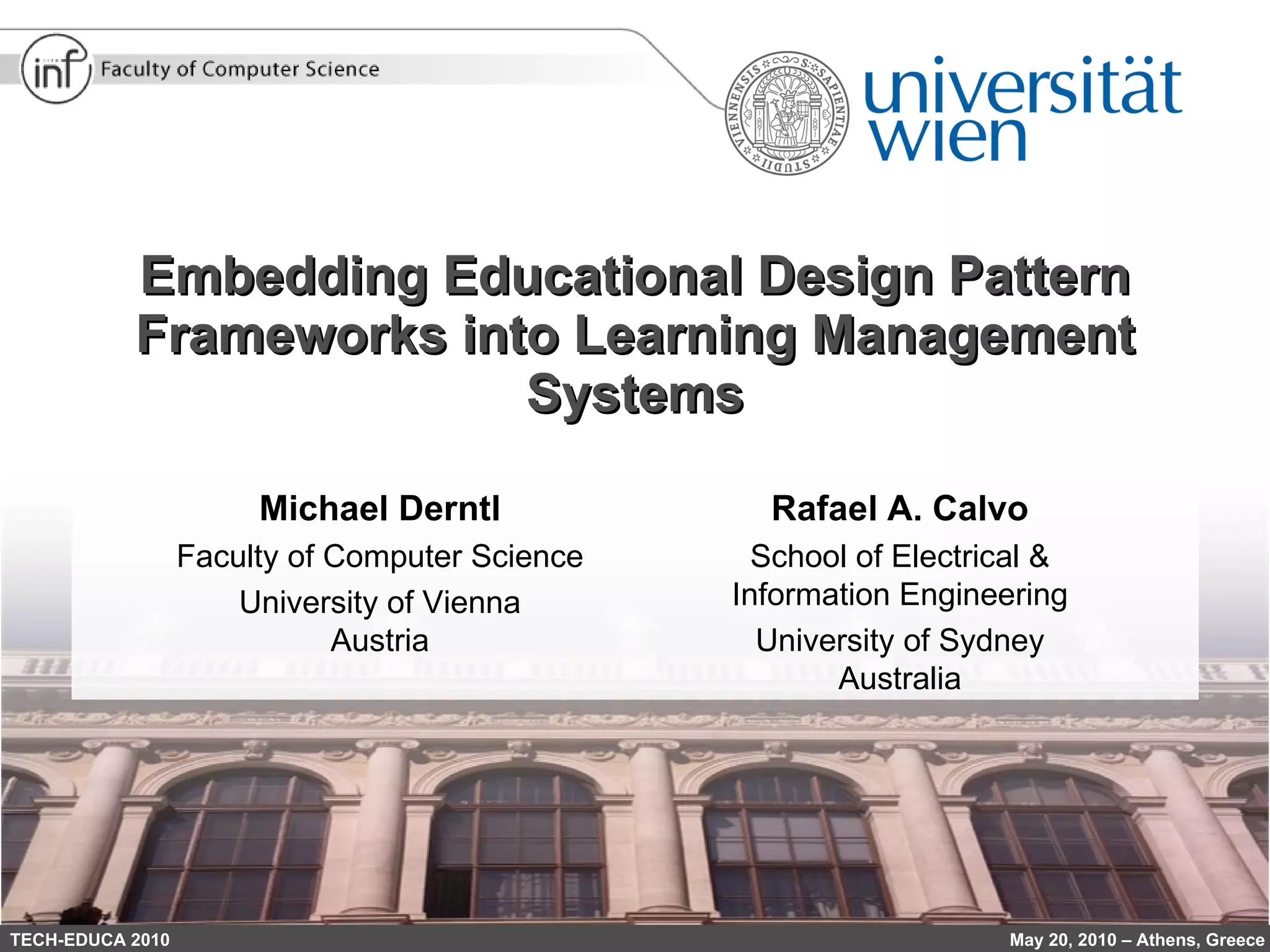 Embedding Educational Design Pattern Frameworks Into Learning