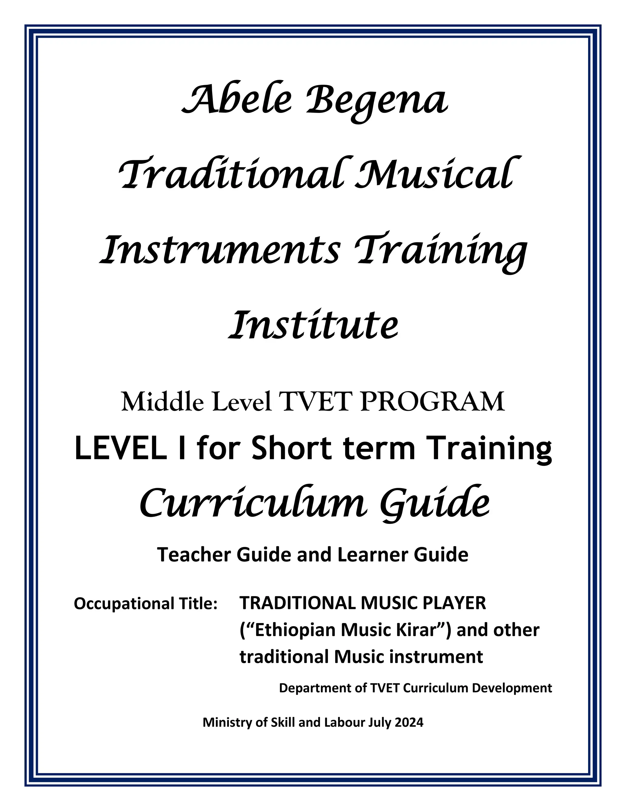 Techer Guide and Learner Guide Abele Begena Traditional Musical ...