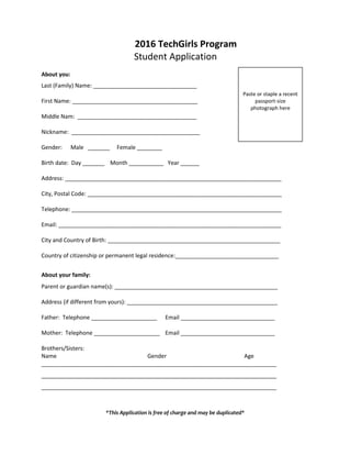 Tech girls application form 2016 | DOC