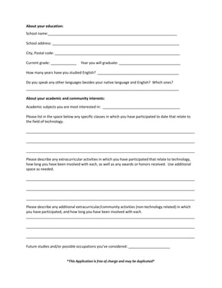 Tech girls application form 2016 | DOC