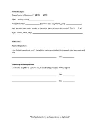 Tech girls application form 2016 | DOC