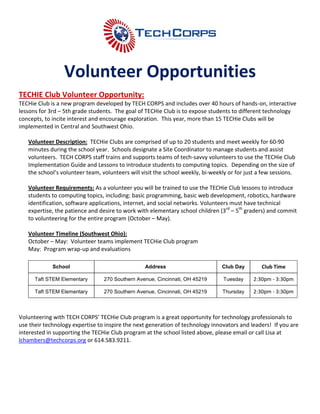 Volunteer Opportunity: TECHie Club in Cincinnati | PDF