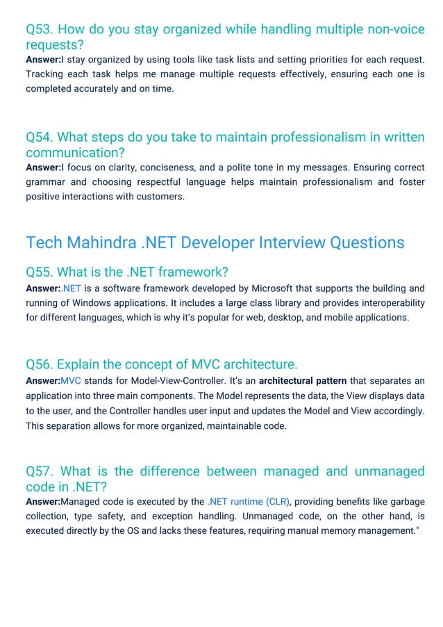 Tech Mahindra Interview Questions By ScholarHat | PDF