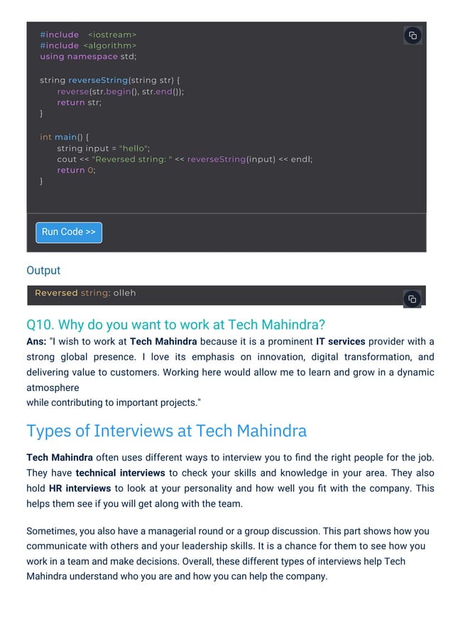 Tech Mahindra Interview Questions By ScholarHat | PDF