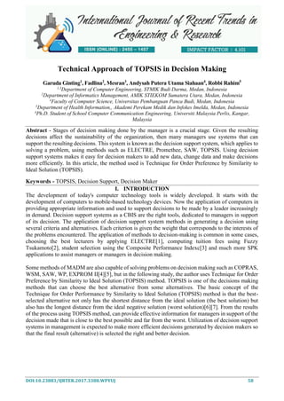 Technical Approach of TOPSIS in Decision Making | PDF | Computer Software and Applications ...