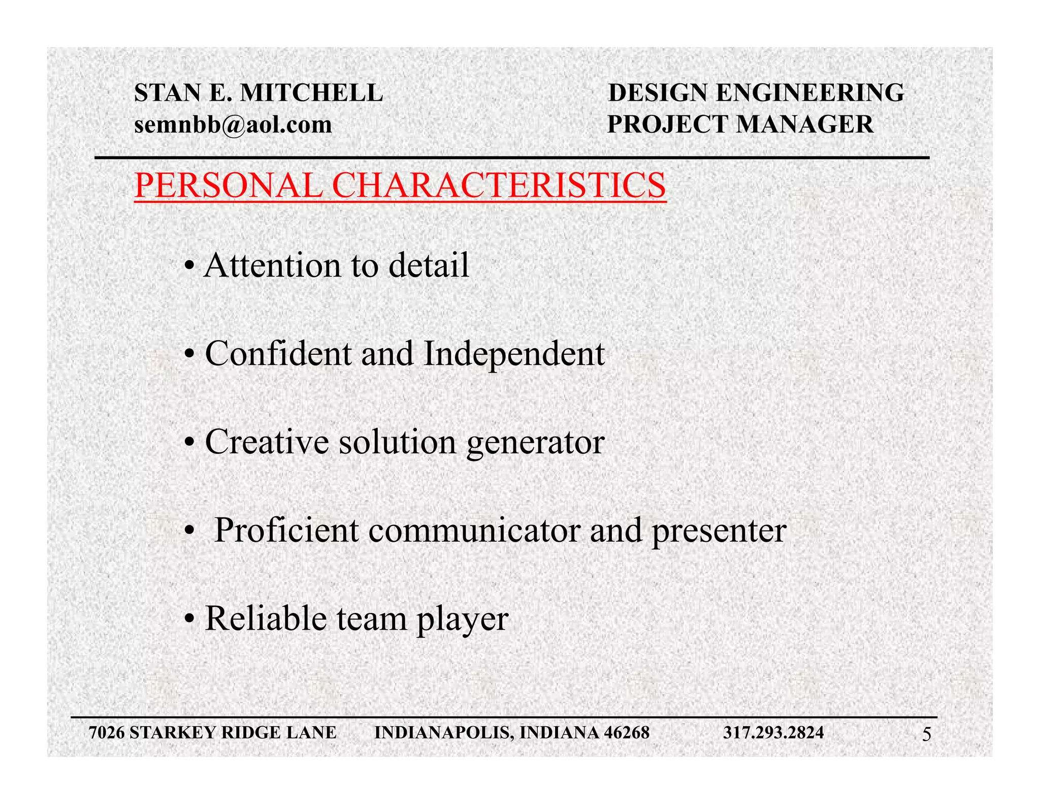 Technical Career Profile Of Stan E. Mitchell | PDF
