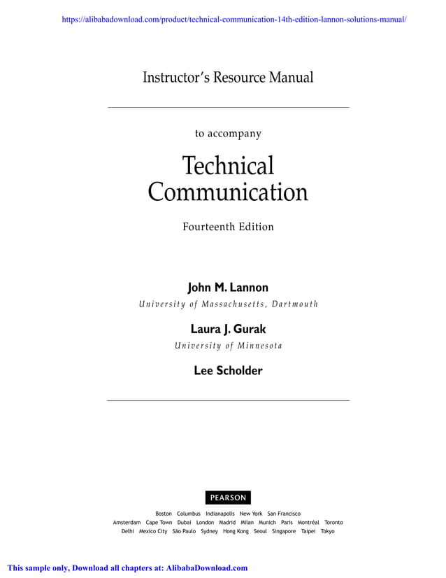Technical Communication 14th Edition Lannon Solutions Manual | PDF